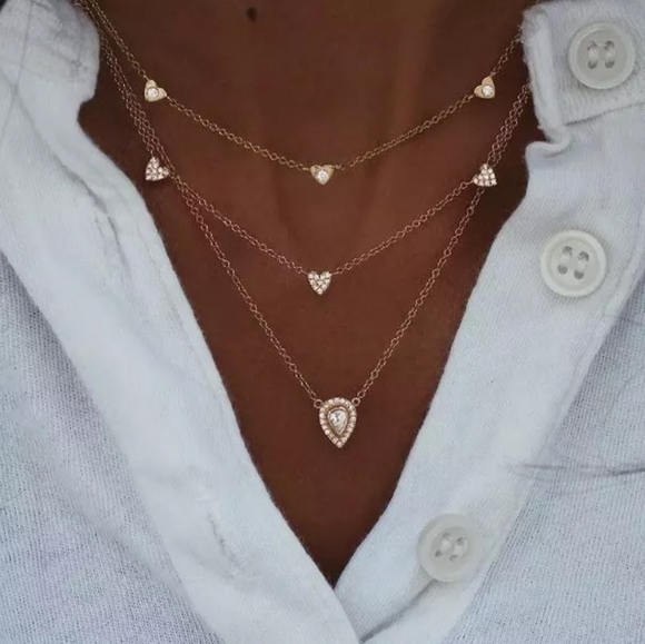 heart chain Necklace | Jewelry | Heart Chain Multi Strand Layered ...